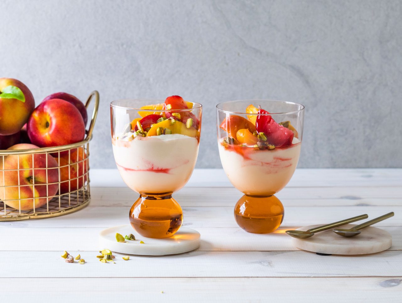 Spiced Stone Fruit Compote with Honeyed Yogurt and Pistachios - Juicy ...
